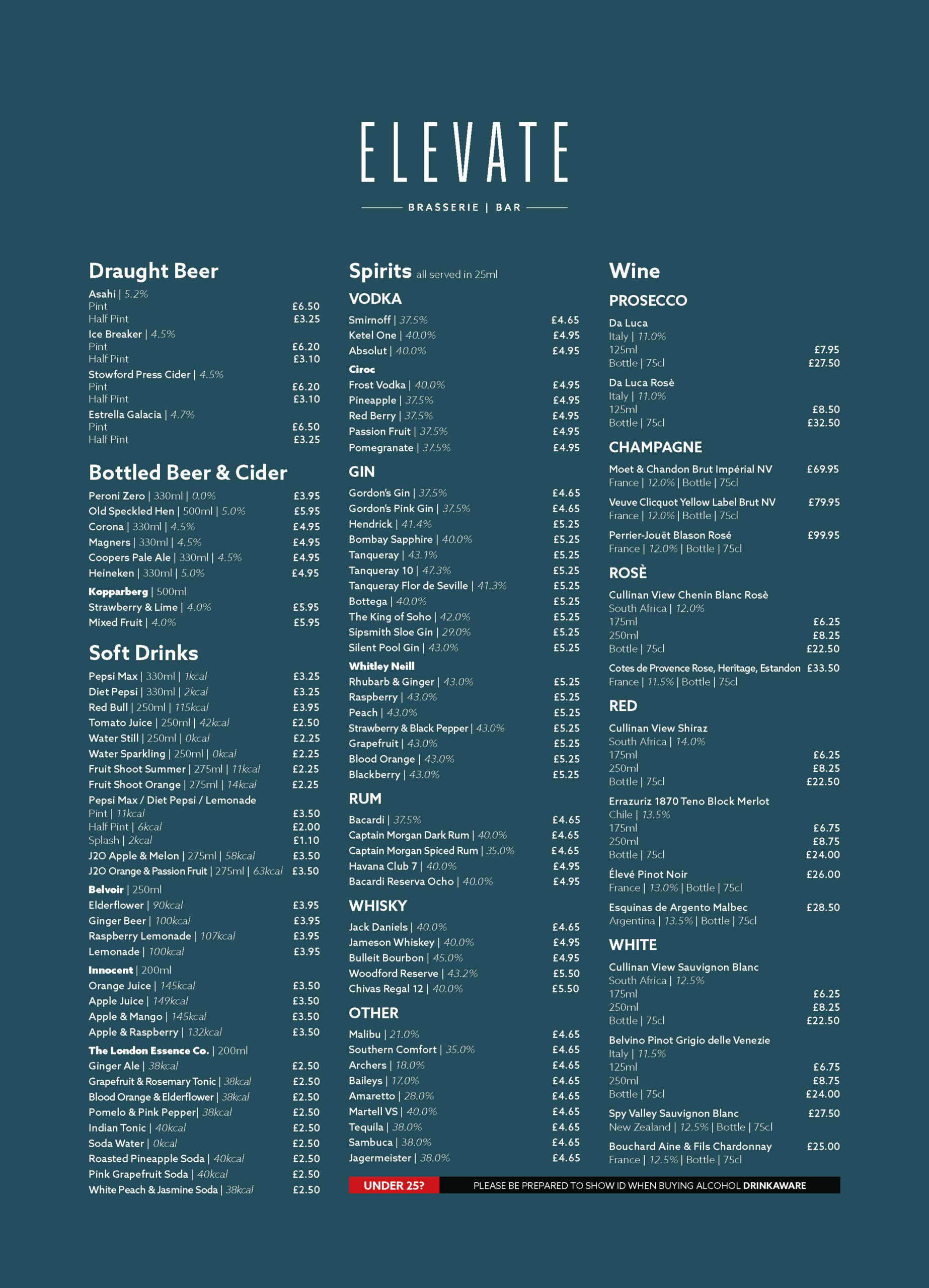 Menus - Elevate Brasserie Bar